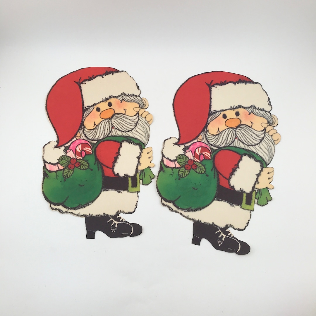 Vintage Pair of Santa Cutouts, Cardboard Santa Claus Cutouts ...