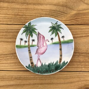 Vintage Souvenir Plate, Florida, Hand Painted Flamingo Plate, Florida ...