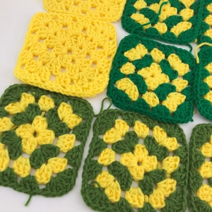 Vintage Lot of 12 Granny Squares, Green and Yellow Granny Squares ...