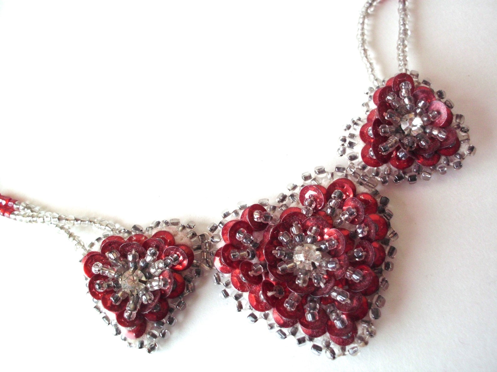 Vintage Sequined and Beaded Heart Necklace Sequin Hearts - Etsy