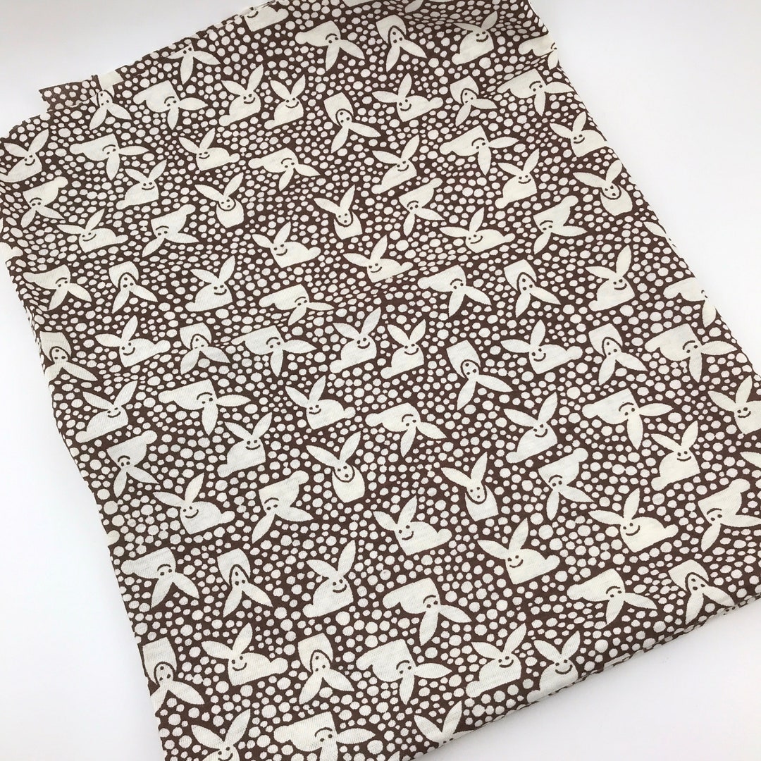 Vintage Stretch Knit Mod Bunnies Fabric, Brown and White Bunny Fabric ...