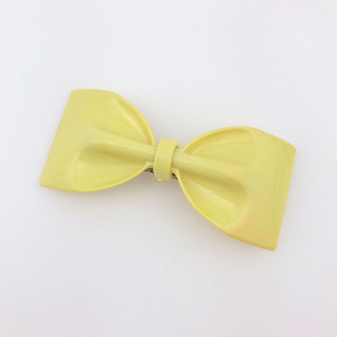 Vintage Large Yellow Hard Plastic Hair Bow Hair Clip, Yellow Hair Clip ...