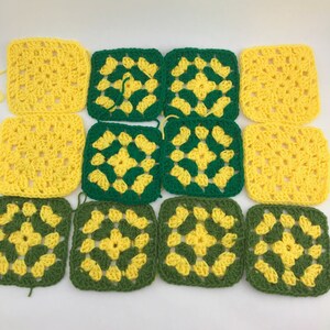 Vintage Lot of 12 Granny Squares, Green and Yellow Granny Squares ...