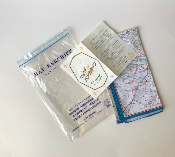 Vintage Bunny Map Kerchief, Map Of Japan, Map-Kerchie… - Gem
