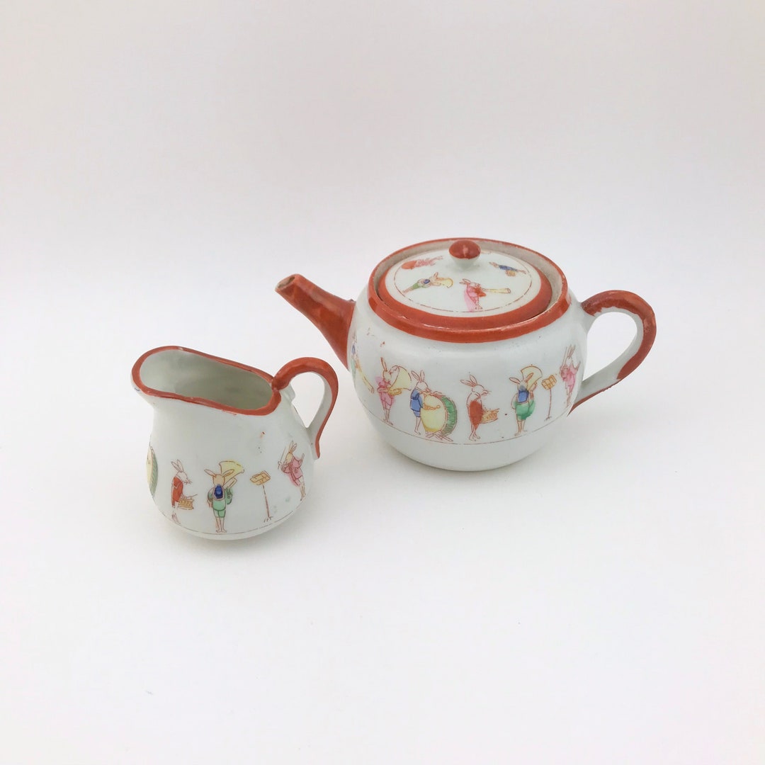 Vintage Musician Rabbits Teapot and Creamer, Rabbit Tea Set, Children's ...
