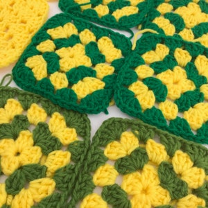 Vintage Lot of 12 Granny Squares, Green and Yellow Granny Squares ...