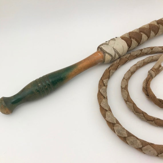 Vintage Braided Leather Whip, Bull Whip, Leather Whip… - Gem