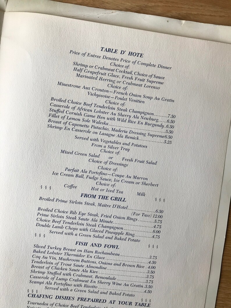 Vintage Portofino's Menu Very Large 1960's Menu | Etsy