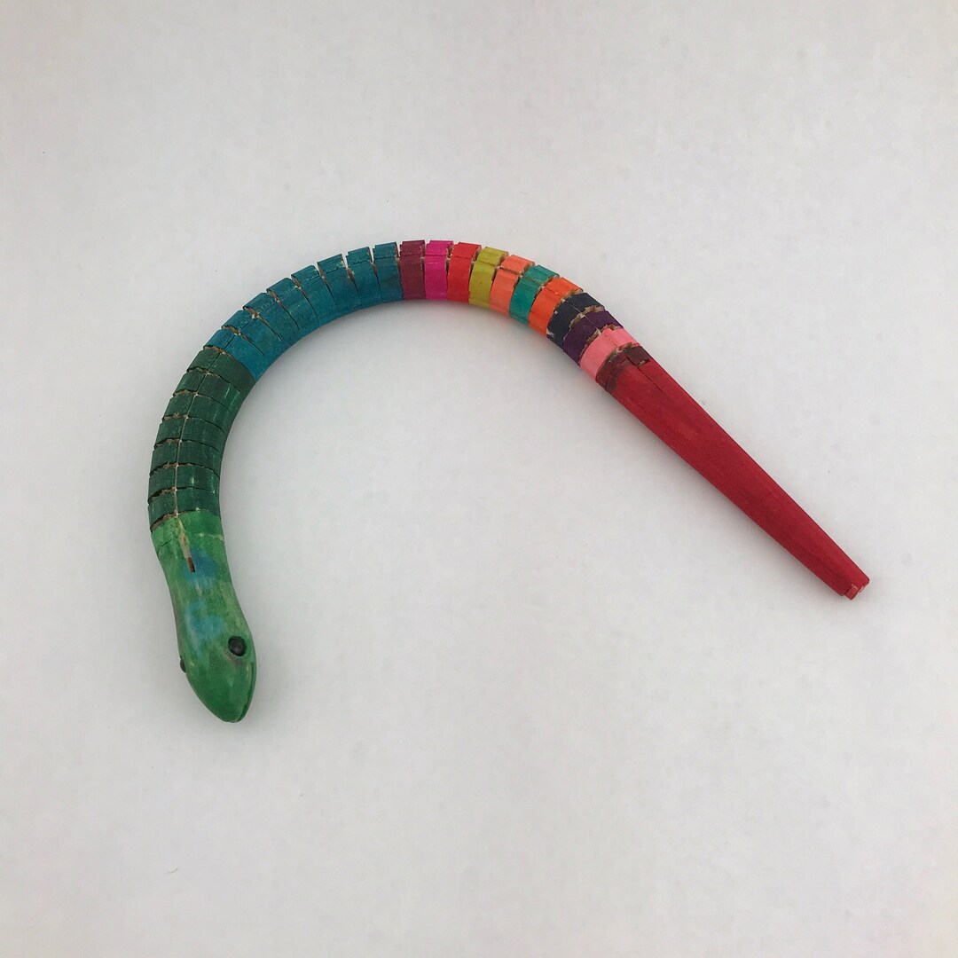 Vintage Rainbow Colored Snake, Small Flexible Wooden Snake, Wood ...