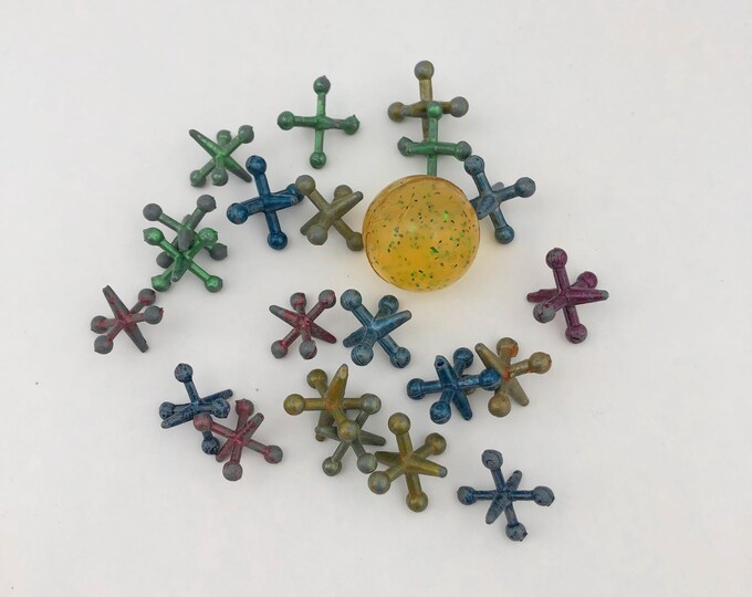 Vintage Multicolor Jacks, Set of 21 Jacks, Jack Set With Glitter Ball ...