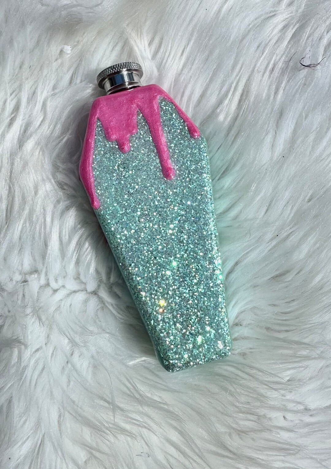 Teal and Pink Glitter Coffin Flask | Punk Rock | Stainless Steel Coffin ...