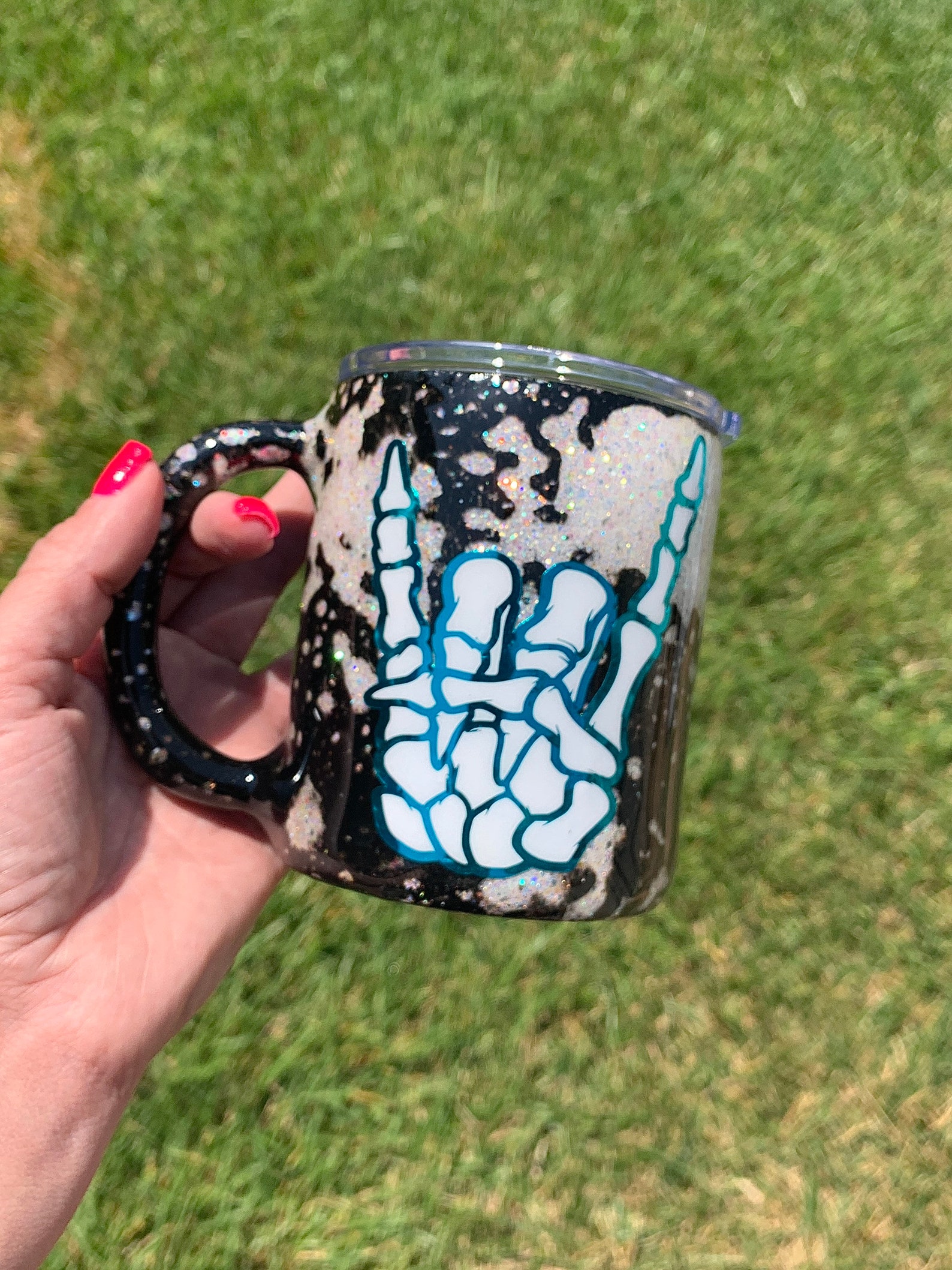 Teal Devil Horns Morning Mug 12 Oz Coffee Cup Glitter Coffee Cup Teal ...