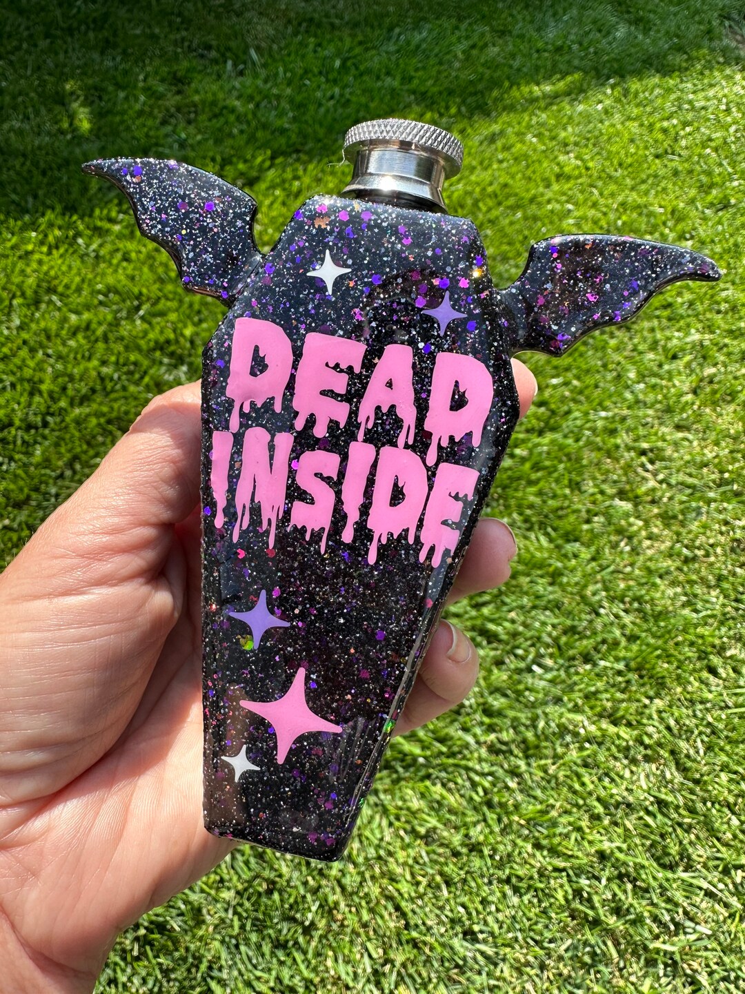 Black Glitter 3D Bat Coffin Flask | Punk Rock | Stainless Steel Coffin ...