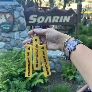 Pull the Yellow Tab Keychain | Theme Park Keychain | Yellow Keychain - Etsy