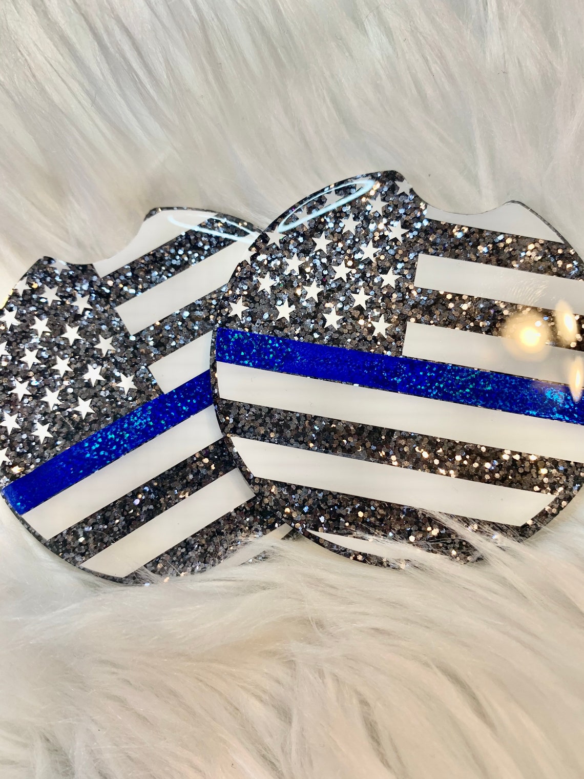 Thin Blue Line Glitter Car Coasters Cup Holder Accessories | Etsy