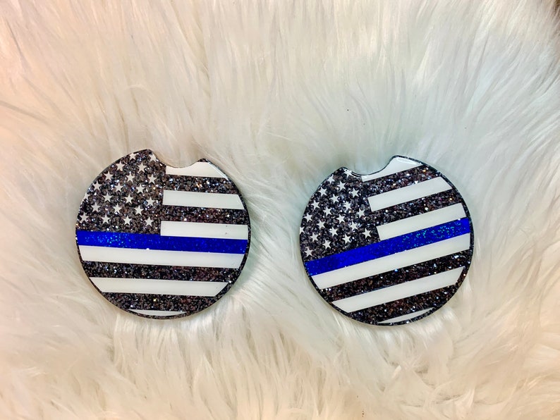 Thin Blue Line Glitter Car Coasters Cup Holder Accessories | Etsy
