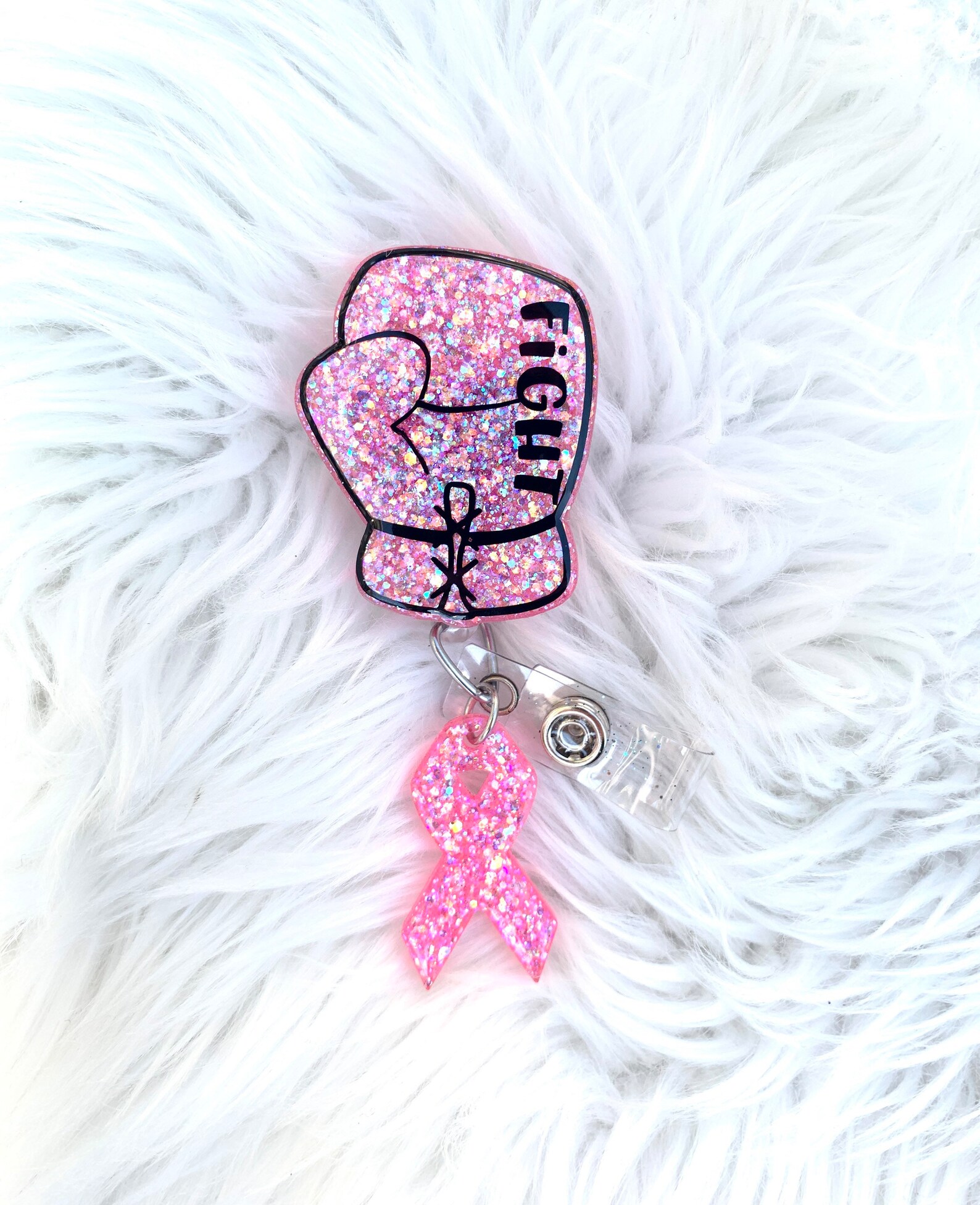 Pink Fight Glove Badge Reel Charm Badge Reel Breast Cancer - Etsy