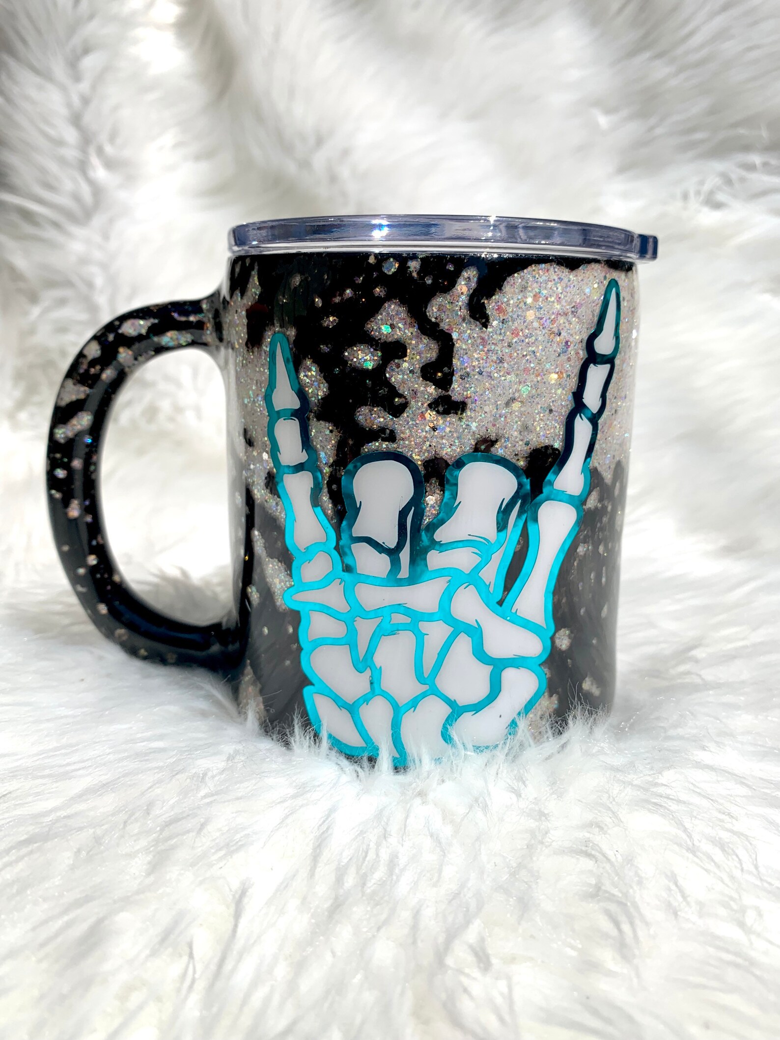 Teal Devil Horns Morning Mug 12 Oz Coffee Cup Glitter Coffee Cup Teal ...