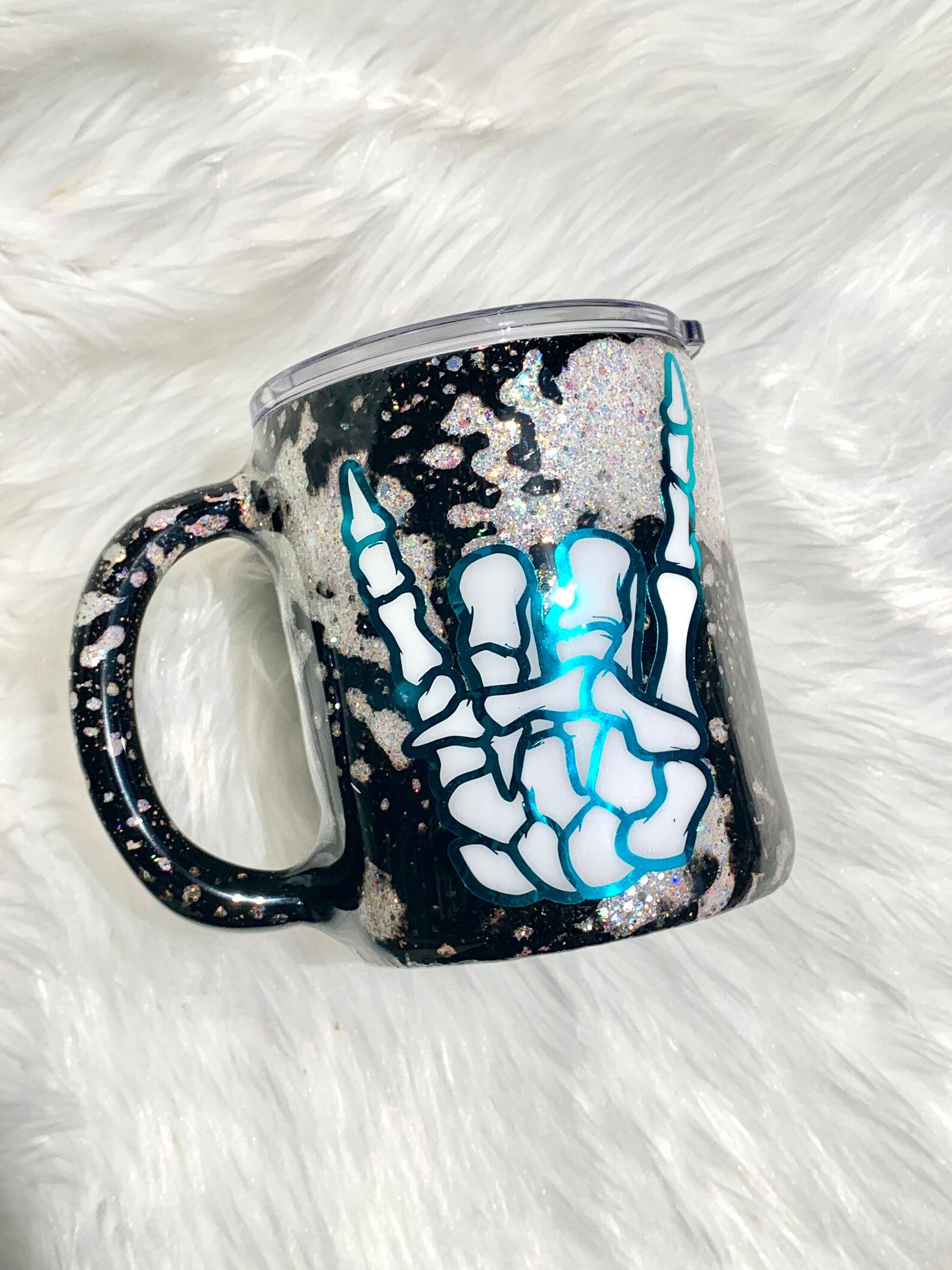 Teal Devil Horns Morning Mug 12 Oz Coffee Cup Glitter Coffee Cup Teal ...