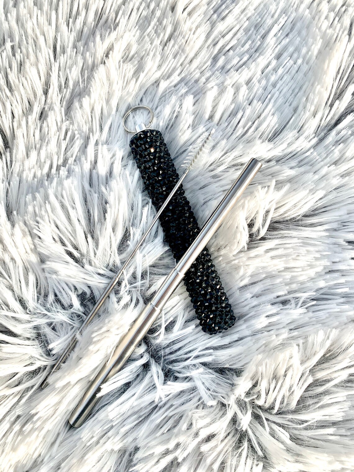 Black Crystal Collapsible Straw Travel Straw Straw - Etsy