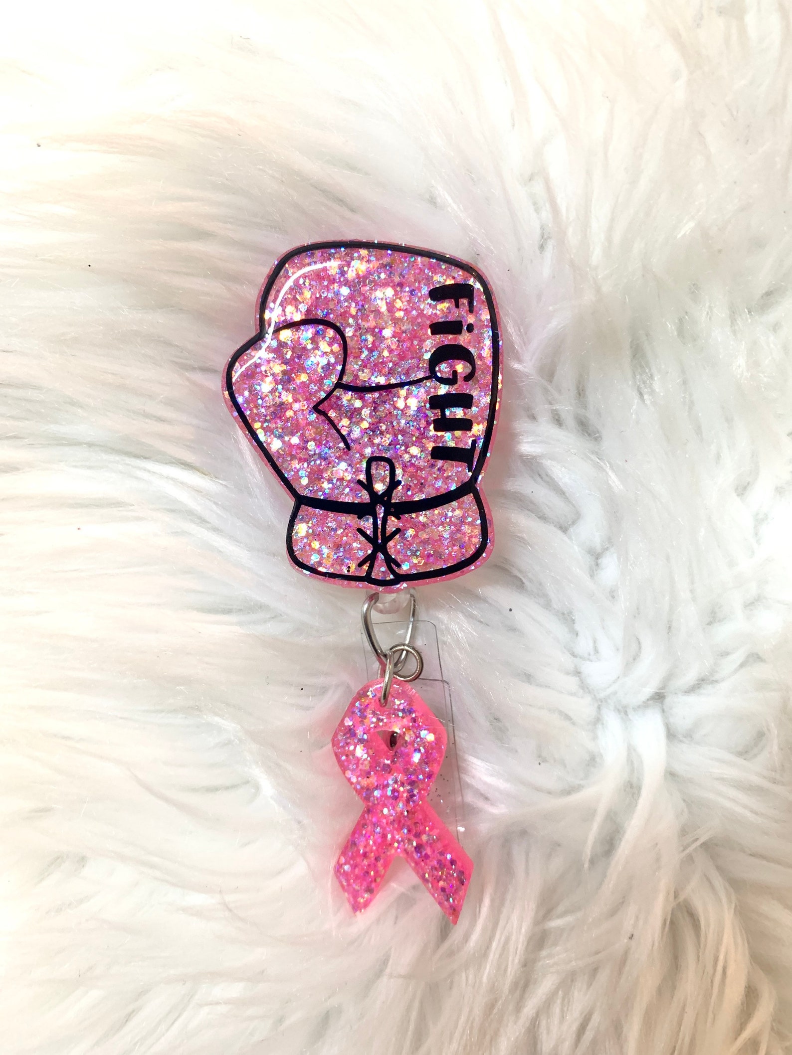 Pink Fight Glove Badge Reel Charm Badge Reel Breast Cancer - Etsy