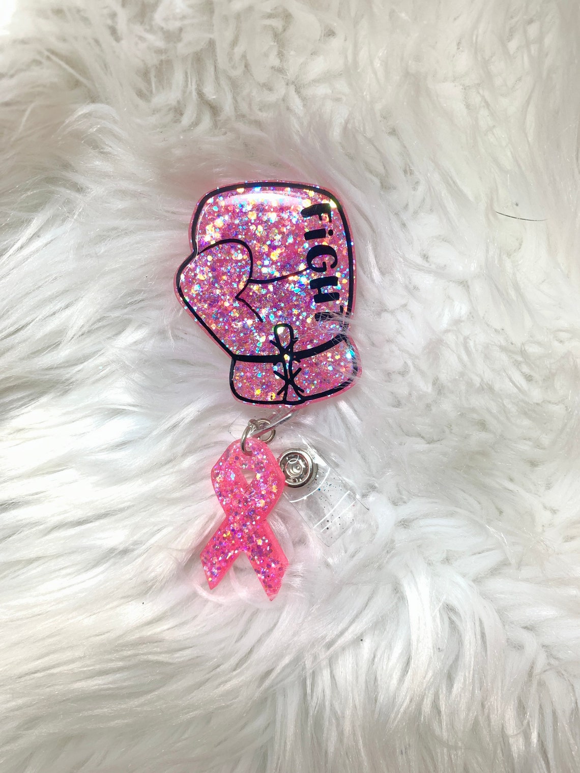 Pink Fight Glove Badge Reel Charm Badge Reel Breast Cancer - Etsy