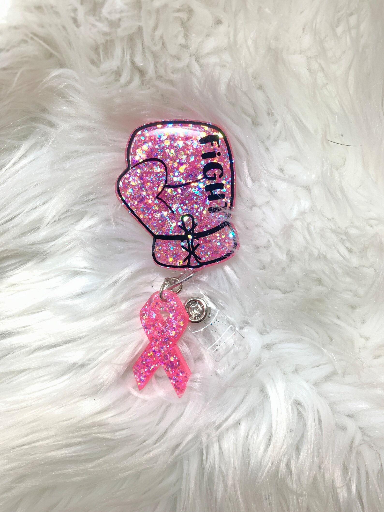 Pink Fight Glove Badge Reel Charm Badge Reel Breast Cancer - Etsy