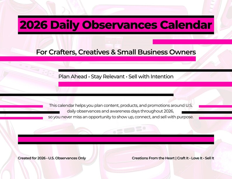 2026 Daily Observances Calendar, for Crafters, Creatives and Small ...