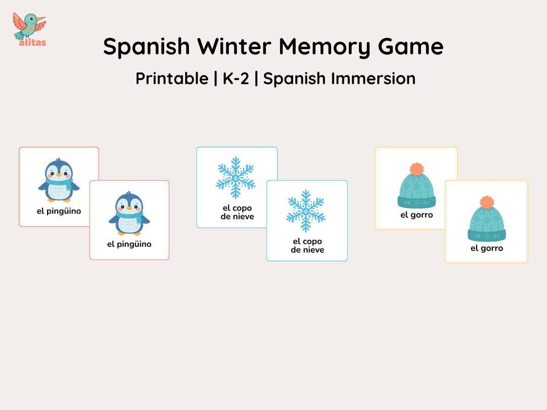 Spanish Memory Game Printable | Winter Vocabulary Cards for K–2 ...