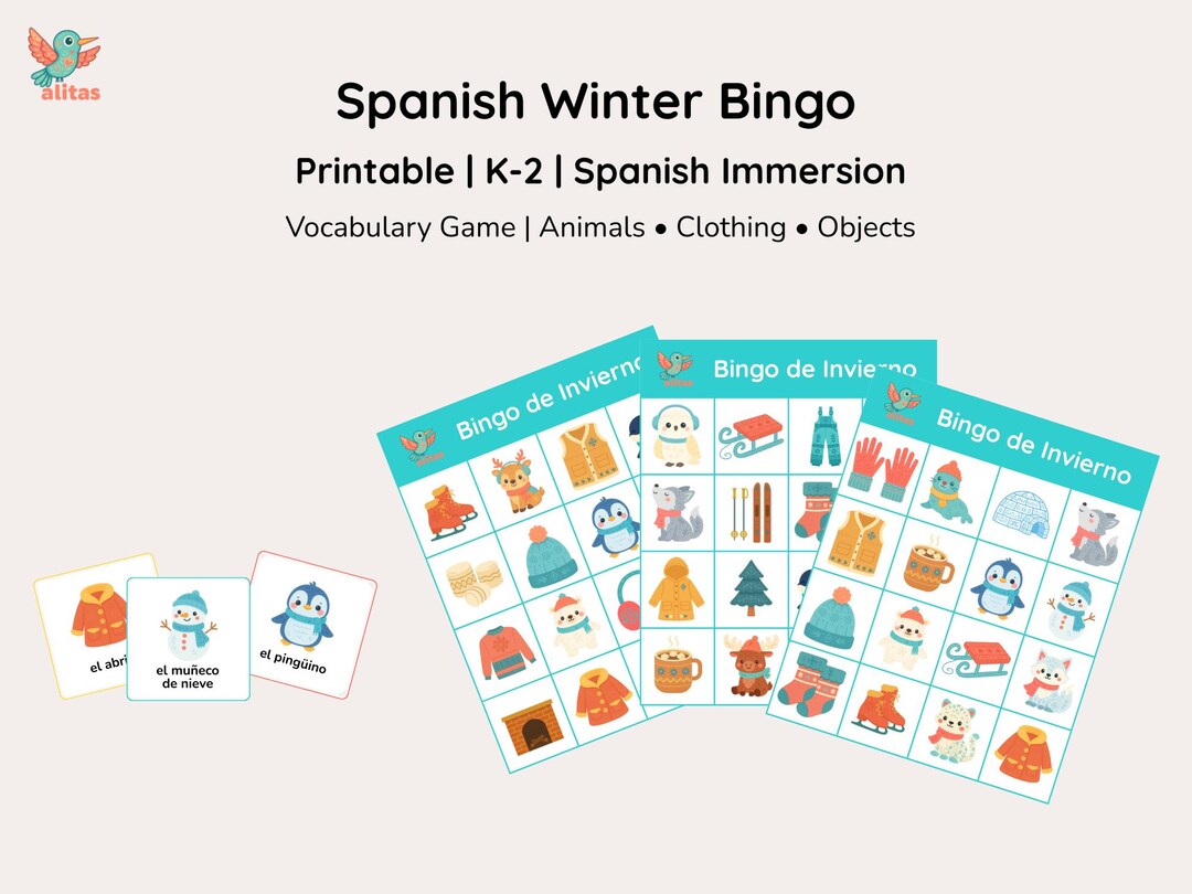 Spanish Winter Bingo Game | Vocabulary Bingo for K-2 | Printable PDF - Etsy
