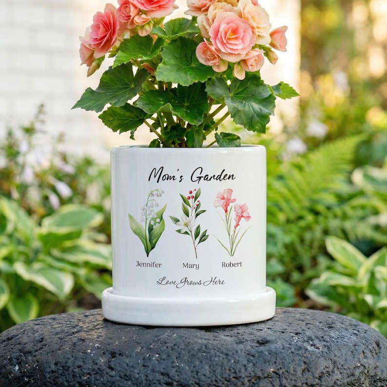 Personalized Birth Flower Mom Pot, Custom Family Names Planter - Etsy
