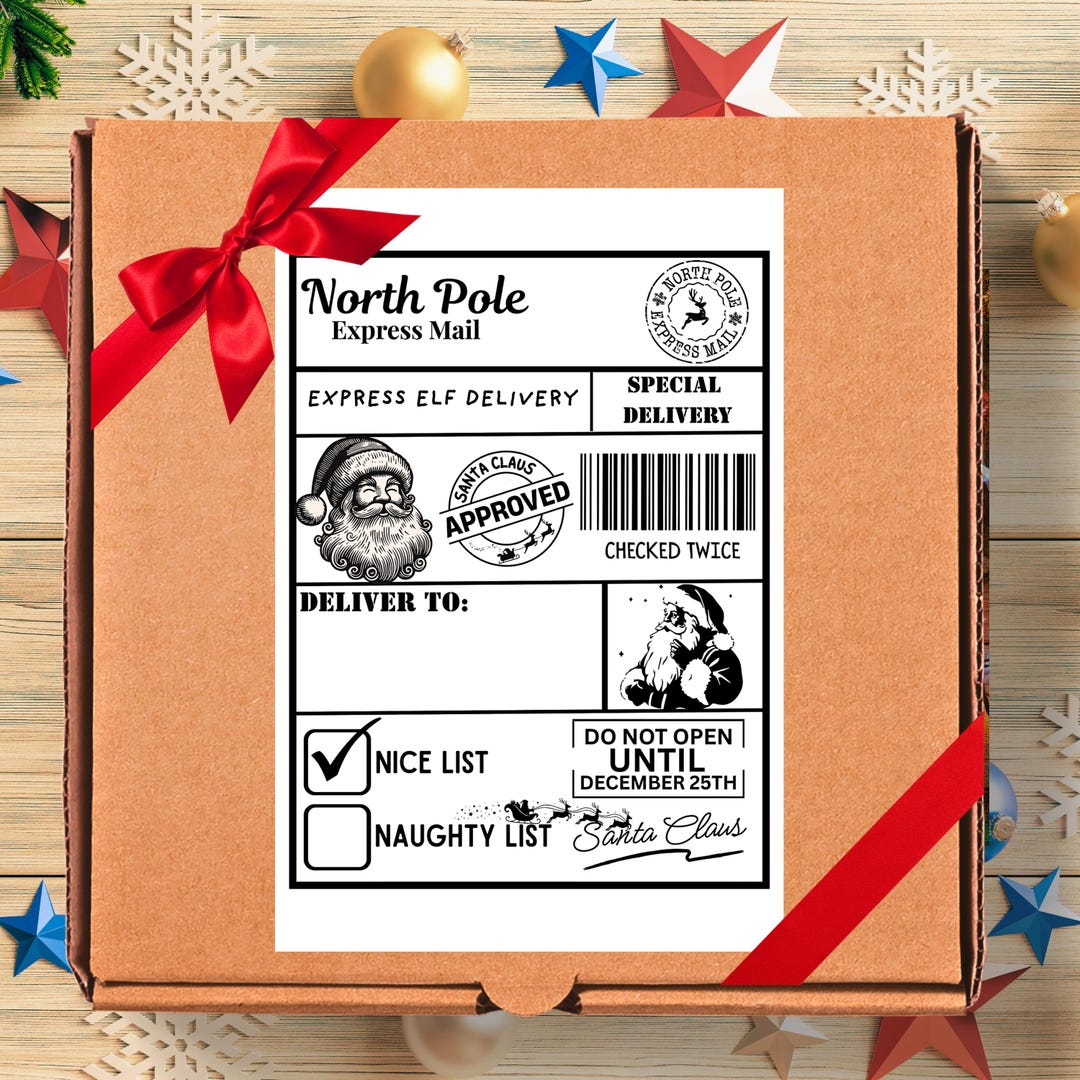 North Pole Priority Mail Label PNG, Santa Shipping Label, Nice List ...