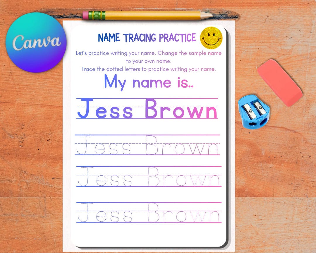 Pre-k Customizable Name Tracing Worksheet | Customizable Canva Design ...