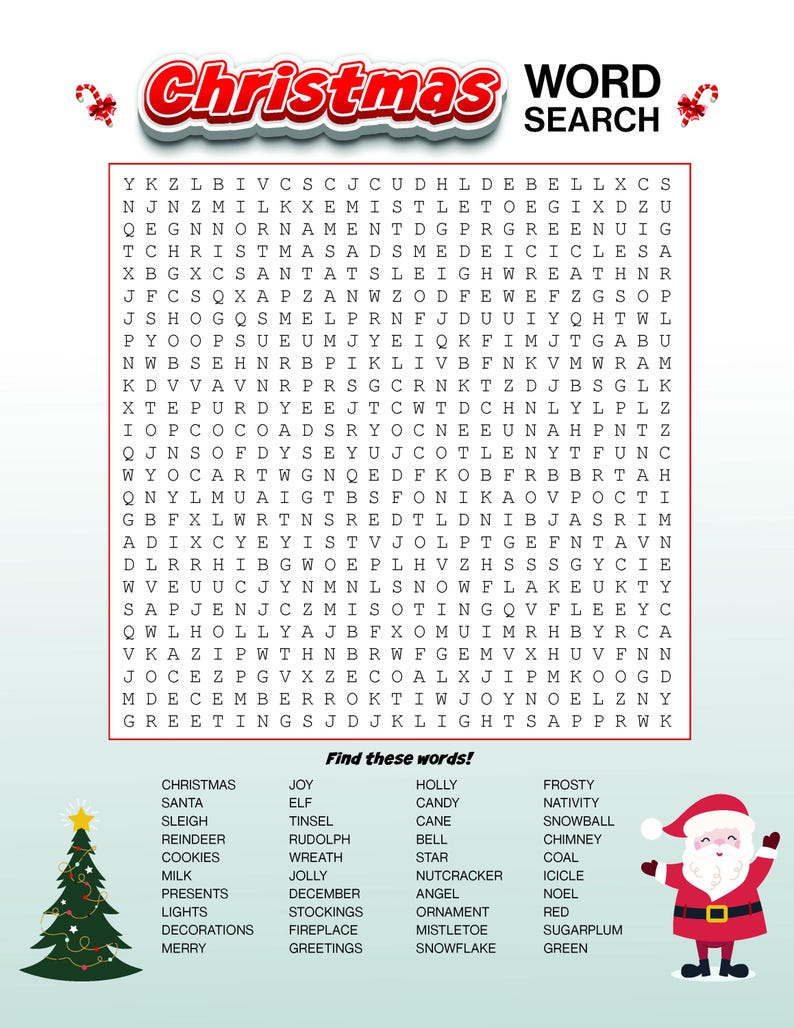 Christmas Word Search - Etsy