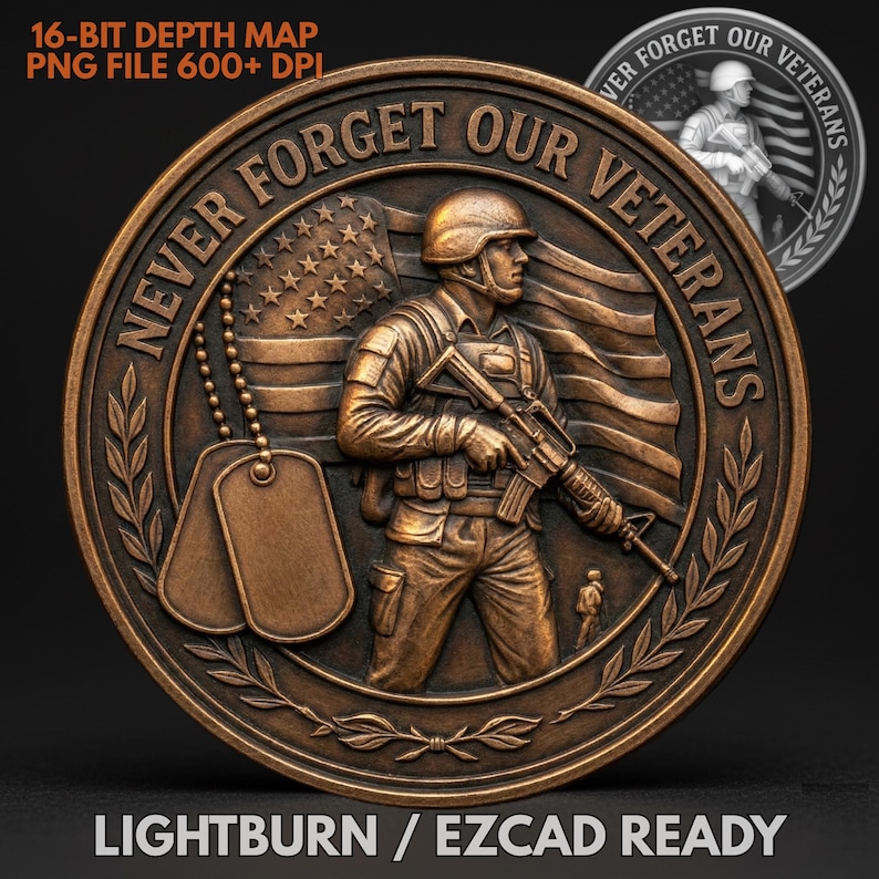 Military and Patriotic Coin Depth Map: Veteran 3D Embossing Height Maps ...