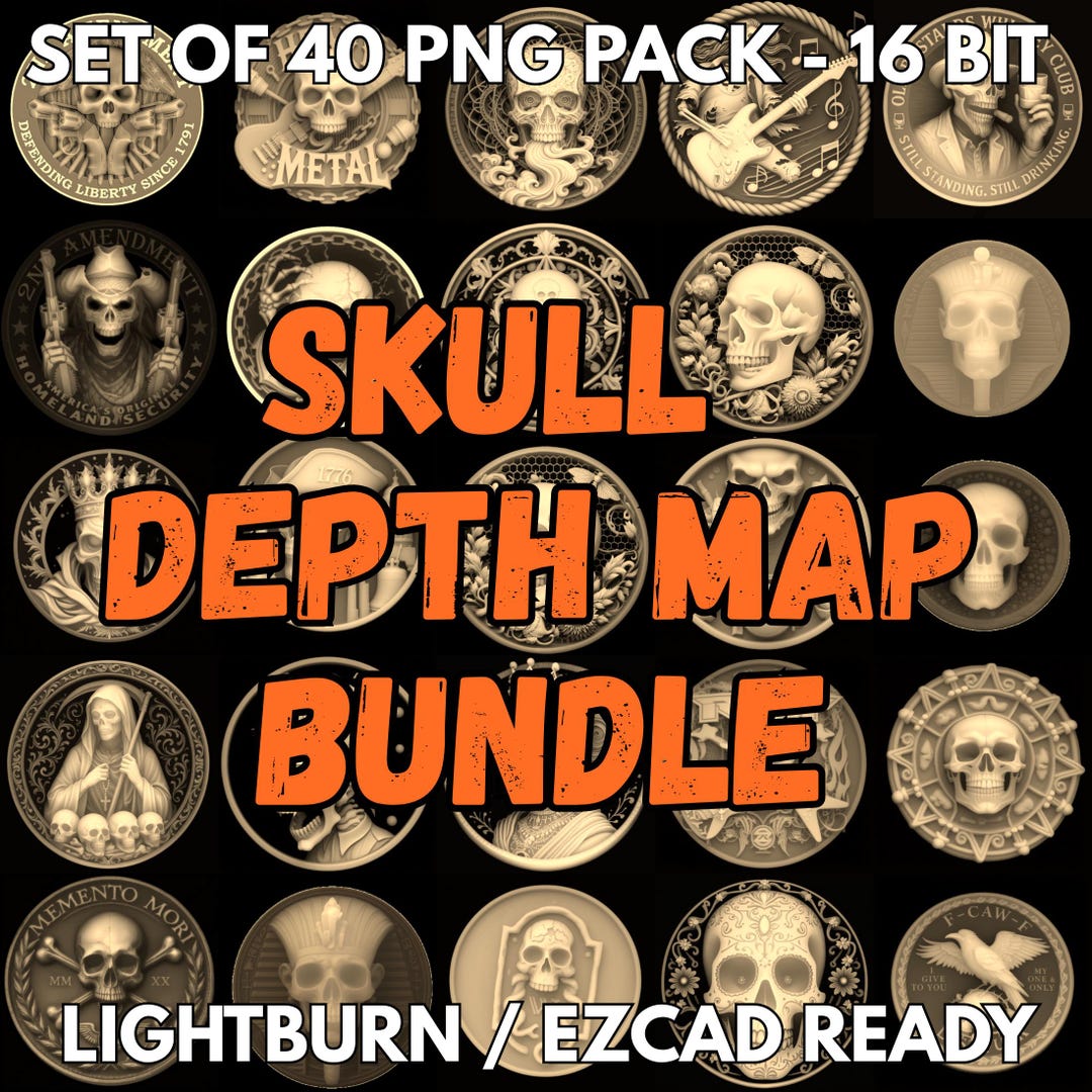 Skull Coin Depth Map Bundle: 3D Embossing Height Maps for Fiber Laser ...