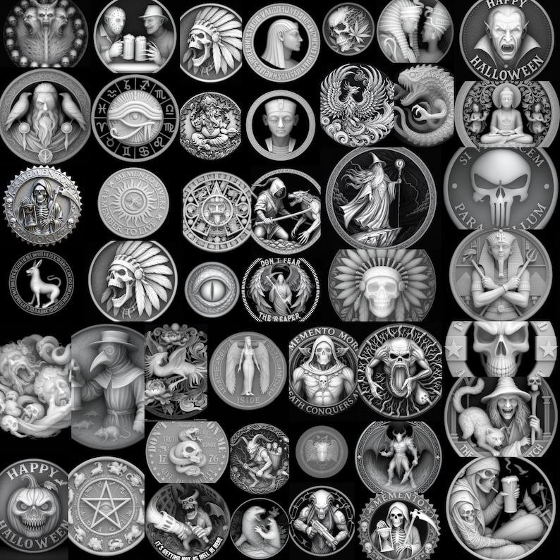 Mithology & Creatures Coin Depth Map Bundle: 3D Horror Embossing Height ...