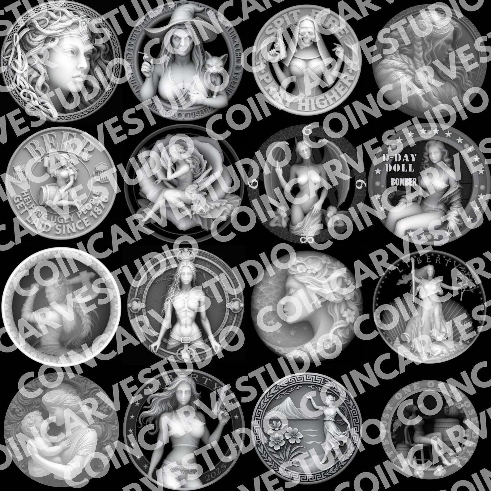 Adult Female Coin Depth Map Bundle: 3D Embossing Depth Maps for Laser ...