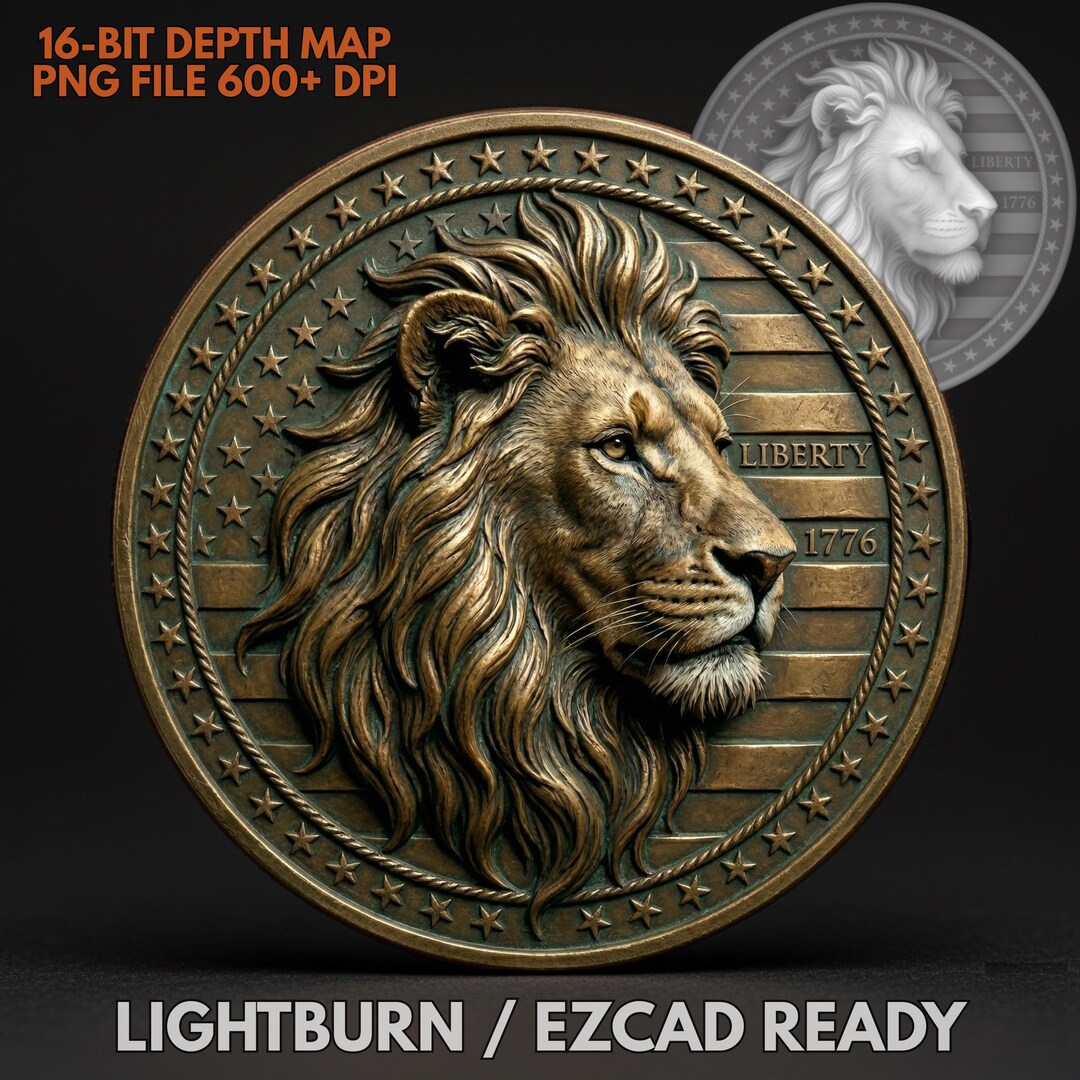 Lion Coin Depth Map: Veteran 3D Embossing Height Maps for Fiber Laser ...