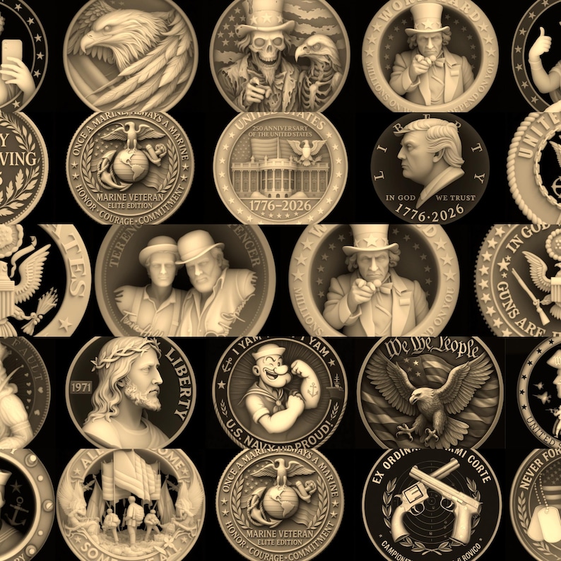 30+ Military and Patriotic Coin Depth Map Bundle: 3D Embossing Height ...