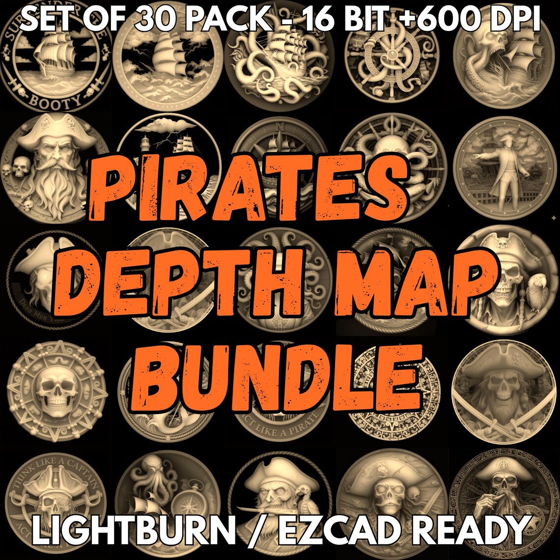 30 Pirate Coin PNG Depth Map Bundle: 3D Embossing Height Maps for Fiber ...