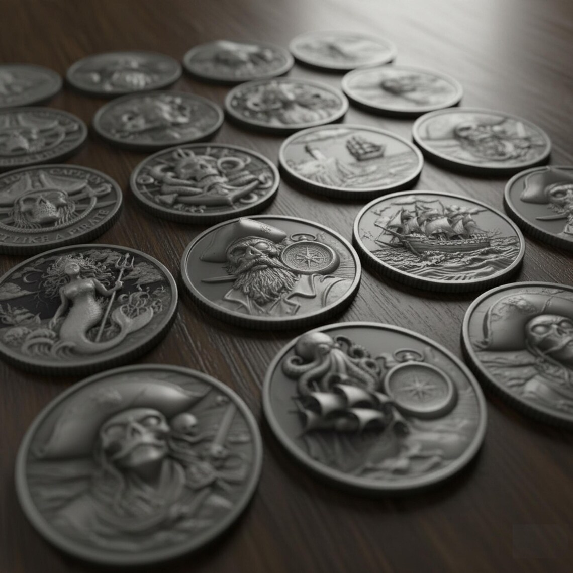 30 Pirate Coin PNG Depth Map Bundle: 3D Embossing Height Maps for Fiber ...