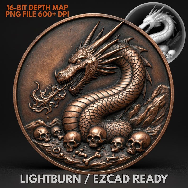 Dragon Coin Depth Map PNG File: 3D Embossing Height Maps for Fiber ...