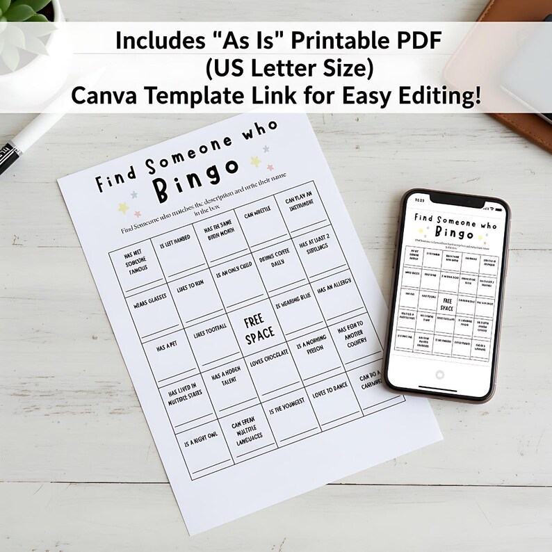 Find Someone Who Bingo Game Printable | Ice Breaker Bingo for Office ...