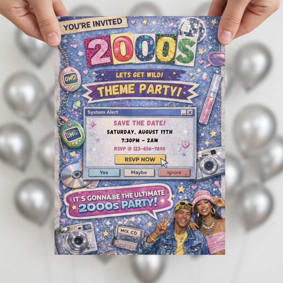 2000s Theme Night Invitation | Y2K Party Invite | Retro Throwback Party ...