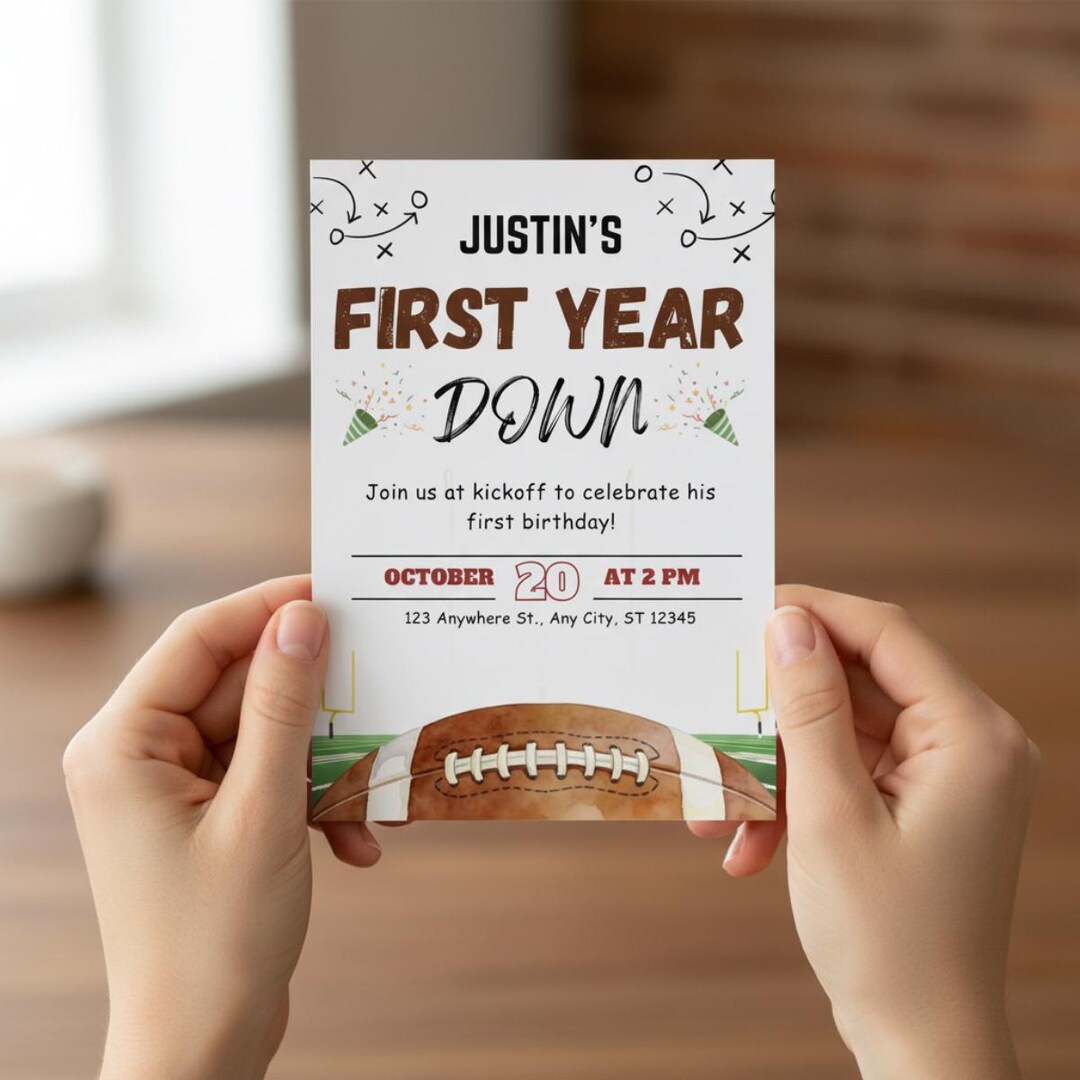 Editable Football First Birthday Invitation | First Year Down ...