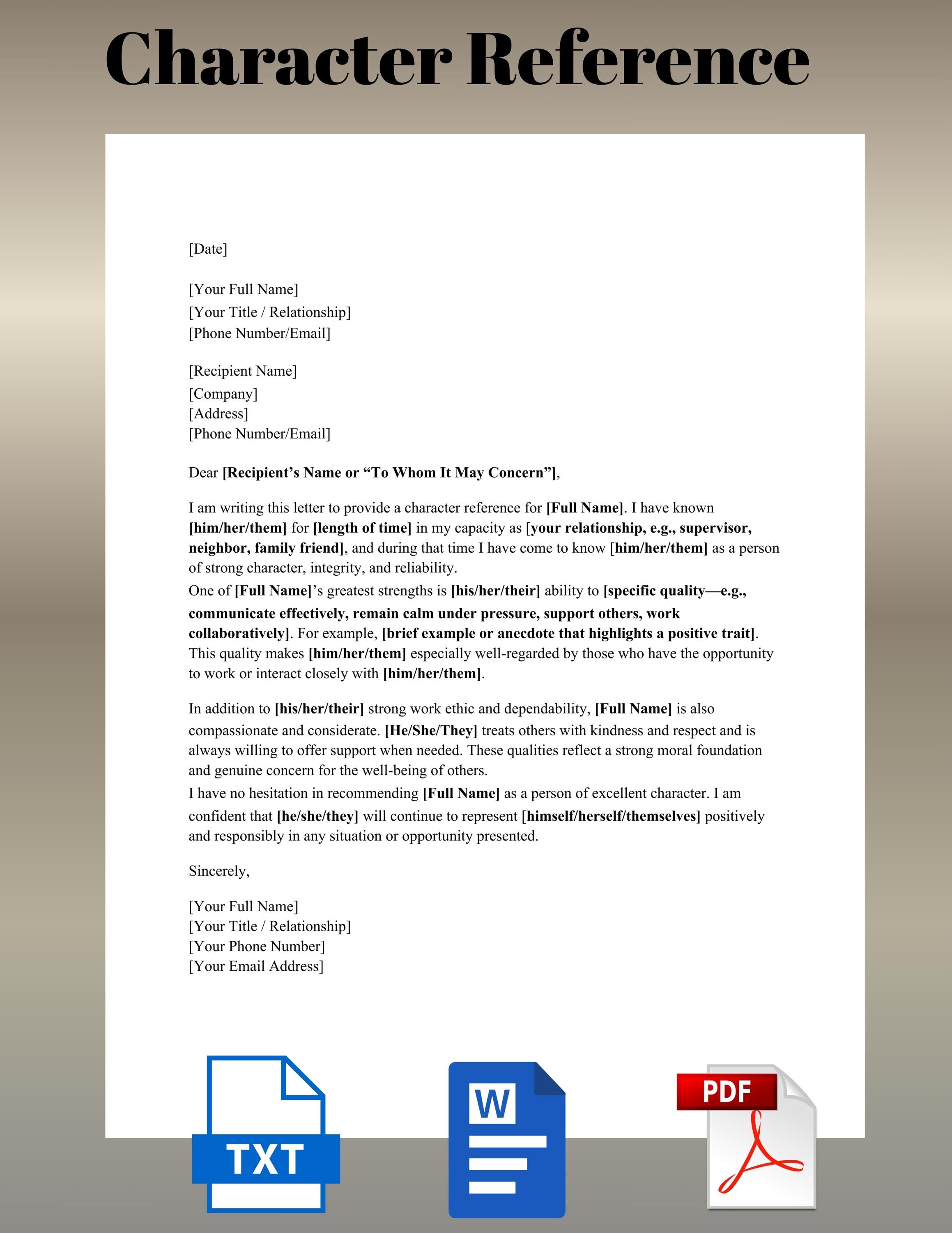 Character Reference Letter Template | Personal Reference Letter ...