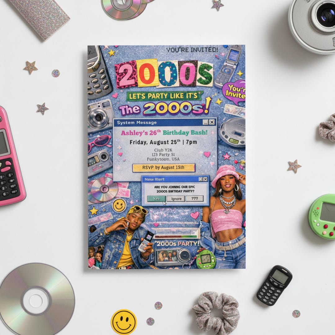 Editable Y2K Birthday Invitation | 2000s Party Invite | Retro Pop-up ...