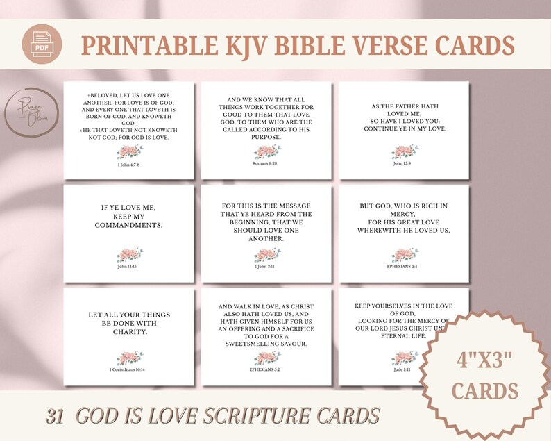 God is Love | KJV Scripture Cards | Floral Bible Verse Cards (digital ...