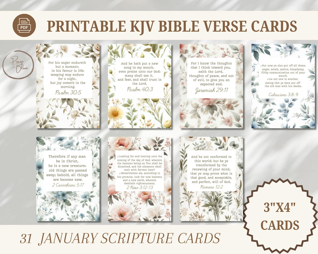 New Beginnings Scripture Cards | 31 Printable Floral Bible Verse Cards ...
